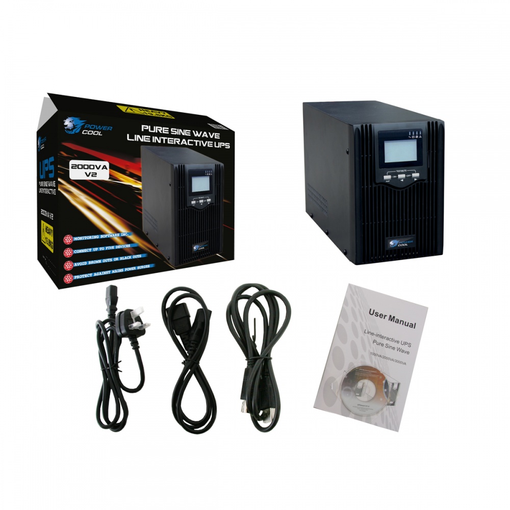 Powercool Smart UPS 2000VA 2x UK Sockets 4x IEC 2x RJ45 USB LCD Display ...